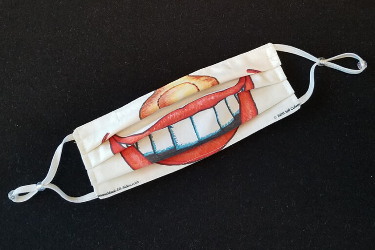 Toothy Grin Face Mask Design - Hand drawn printed fabric